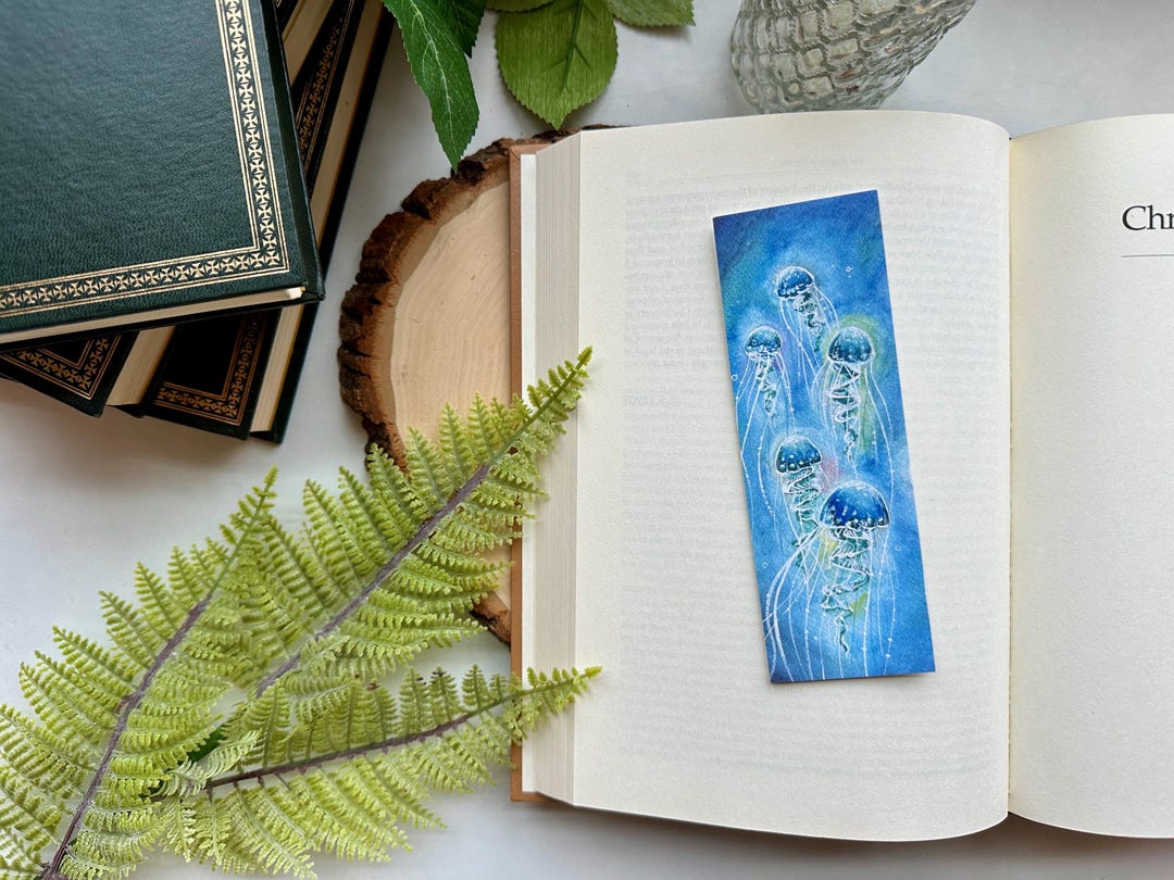 Glowing Jellyfish Watercolor Print Bookmark | Printed Art Bookmark ...