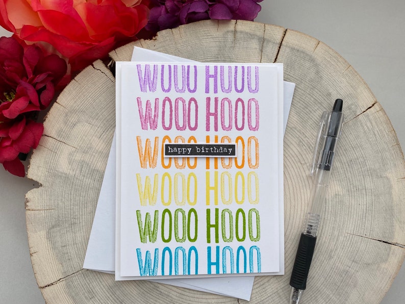 Woo Hoo Happy Birthday Blank Greeting Card Hand-stamped - Etsy