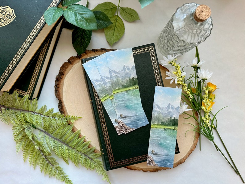 Mountain Lake Watercolor Print Bookmark | Printed Art Bookmark ...
