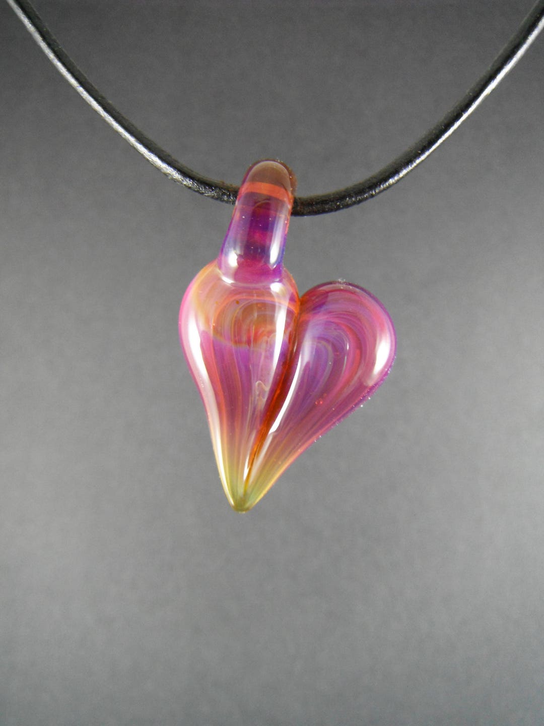 Triple Passion Purple Glass Heart Pendant - Etsy