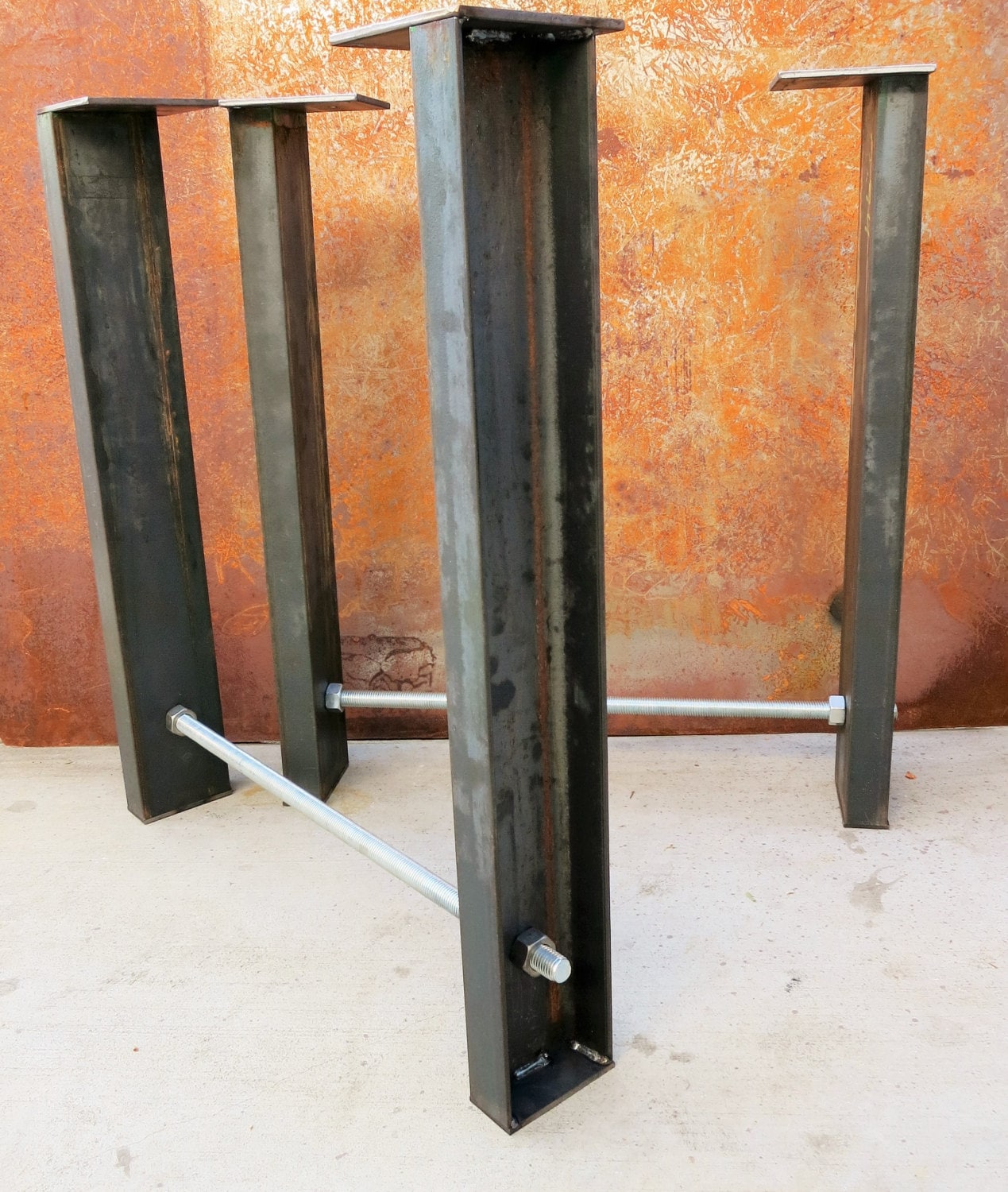 Industrial Metal Table Legs set of 2 channel threaded rod | Etsy