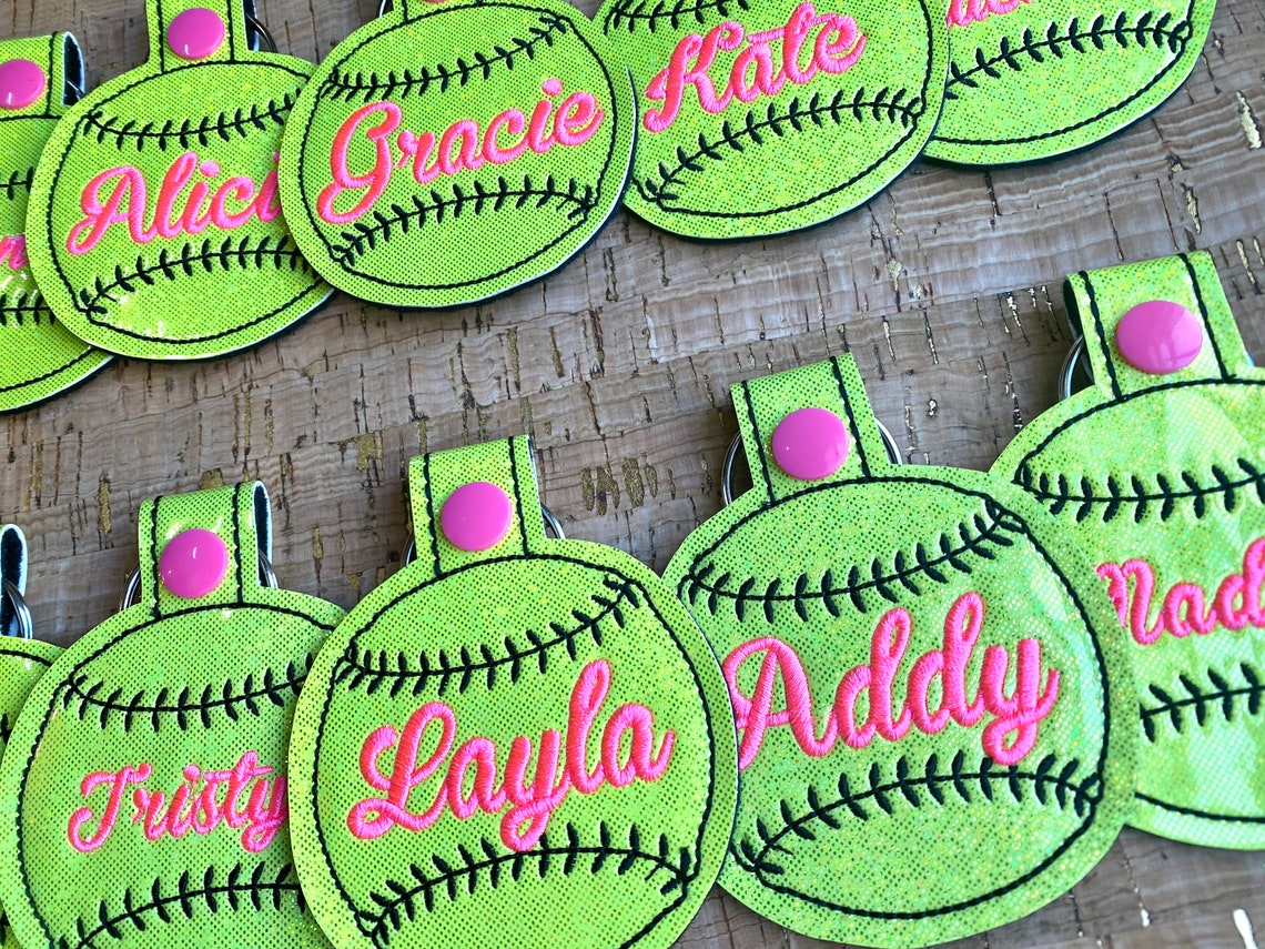 Personalized Softball Keychain Softball Glitter Keychain Bag - Etsy