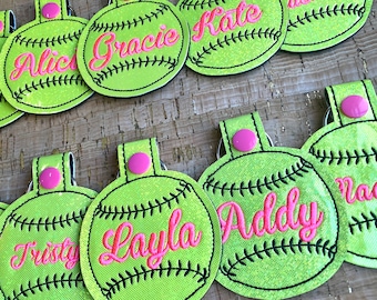 Personalized Softball Keychain Softball Glitter Keychain Bag - Etsy