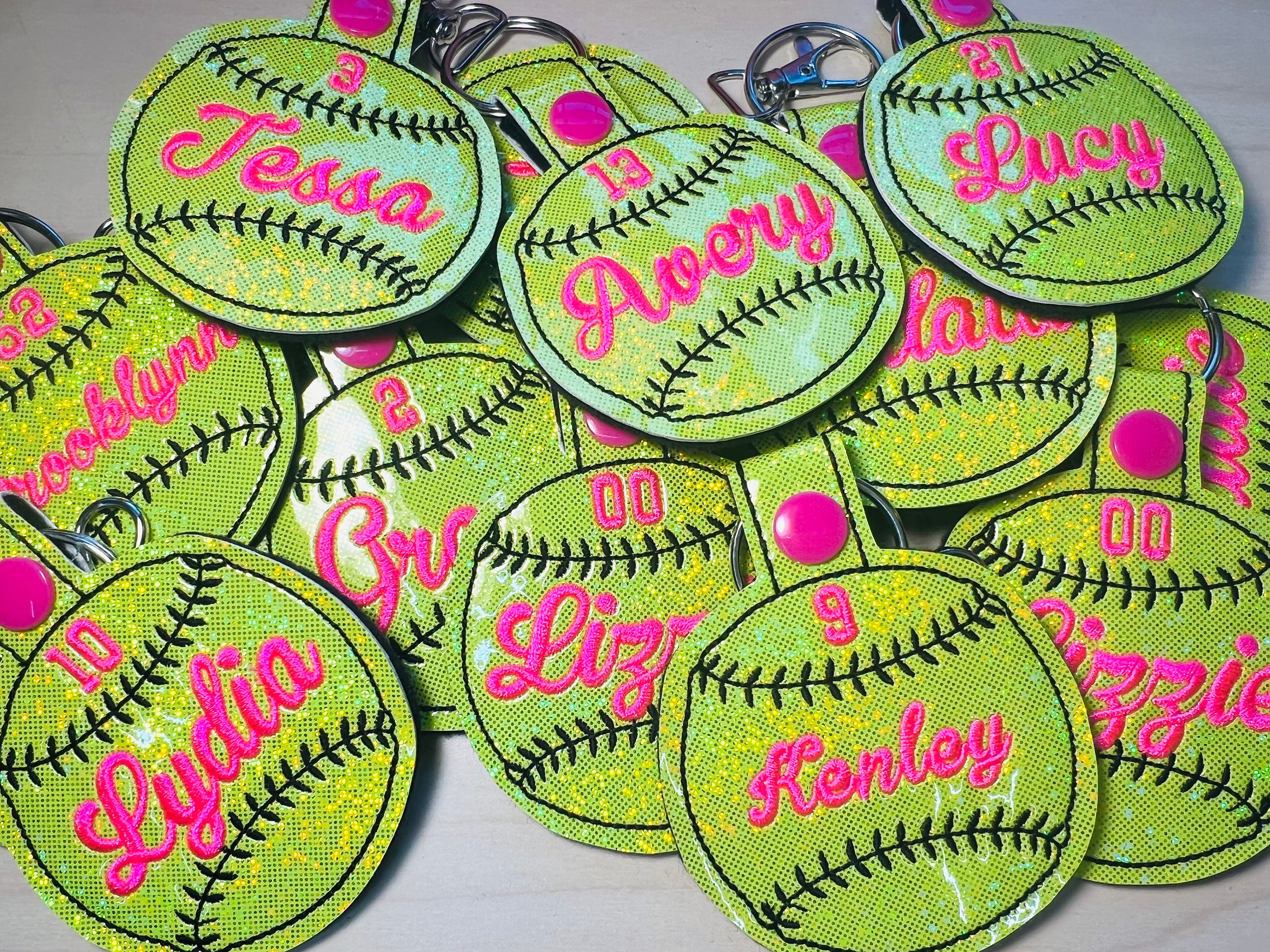 Softball Cursive Name & Number Bag Tags, Personalized Softball Green ...