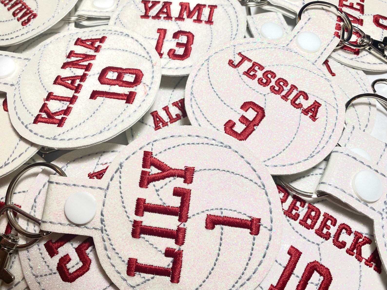 Personalized Volleyball Keychain LARGE WHITE GLITTER | Etsy