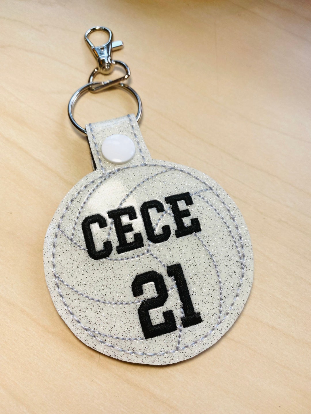 Personalized Volleyball Keychain- LARGE WHITE GLITTER Name & Number ...