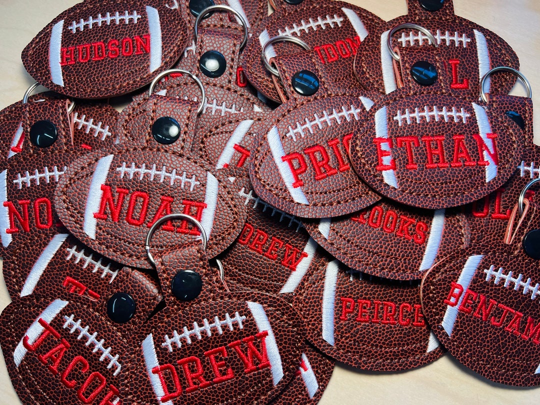 Personalized Football Keychain, Embroidered Football Bag Tag, Football ...