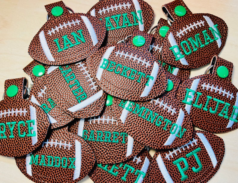 Personalized Football Keychain Embroidered Football Bag Tag - Etsy
