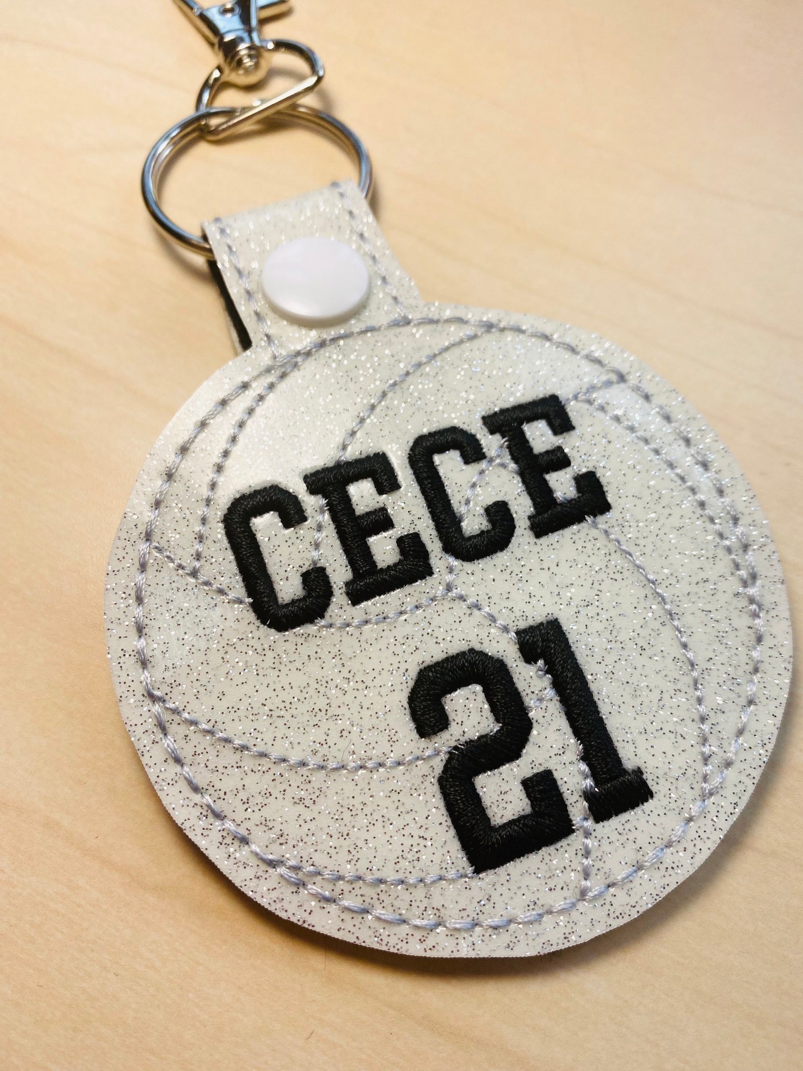 Personalized Volleyball Keychain- LARGE WHITE GLITTER Name & Number ...