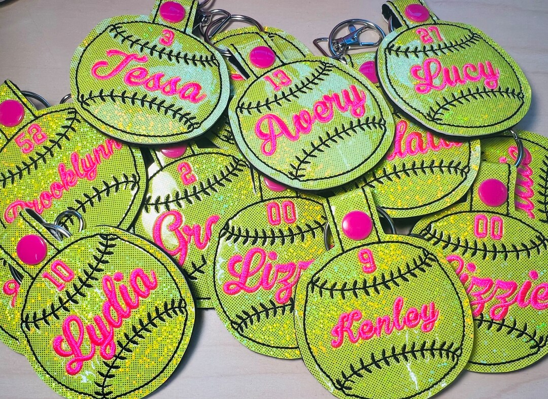 Softball Cursive Name & Number Bag Tags, Personalized Softball Green ...