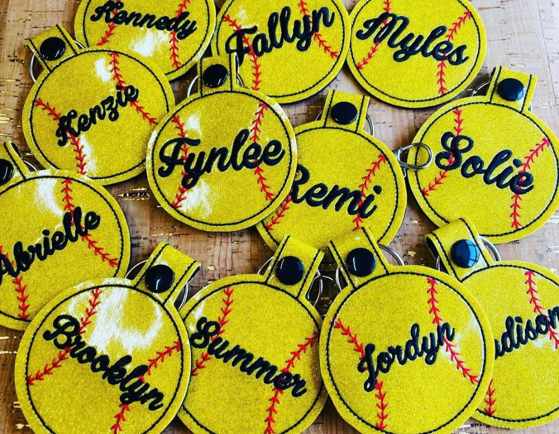 Softball Keychain Cursive Name Softball Bag Tag End of | Etsy