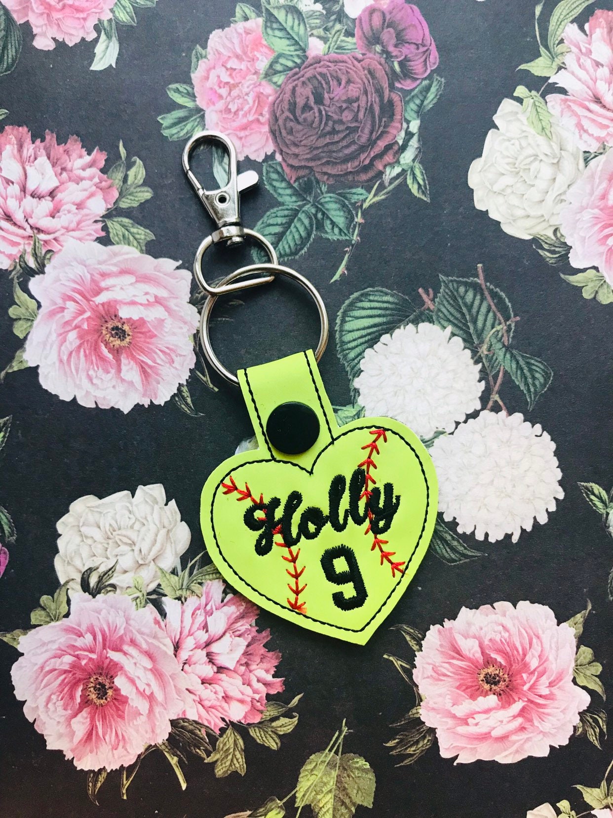 Personalized Softball Keychain Softball Bag Tag Heart | Etsy