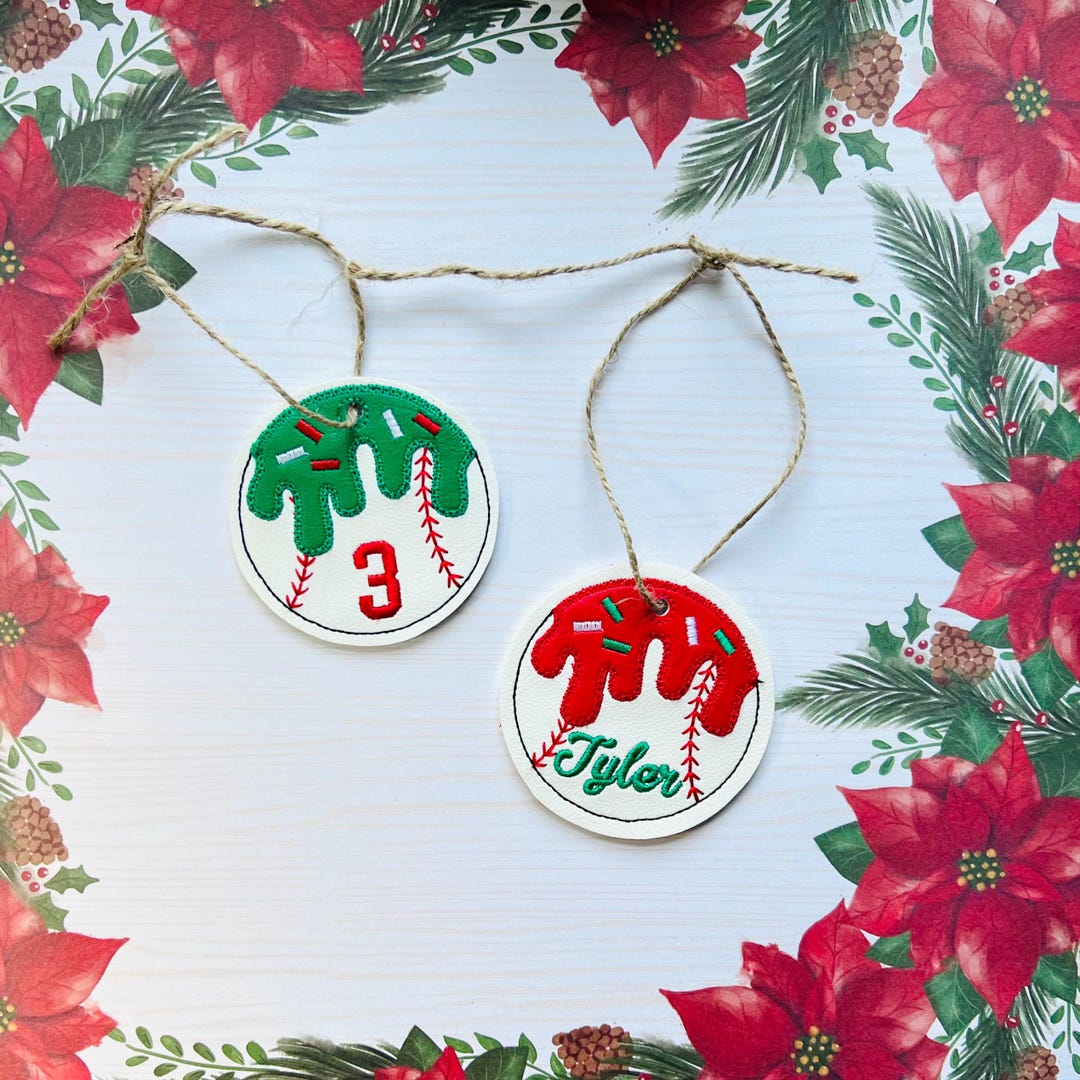 Baseball Ice Cream Drip Ornament, Custom Embroidered Baseball Holiday ...