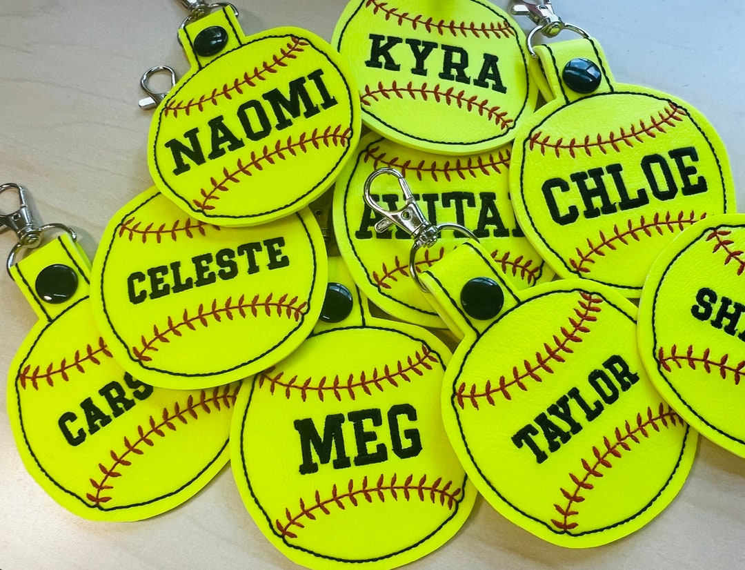 Softball Keychain, Personalized Embroidered Softball Keychains/bag Tags ...
