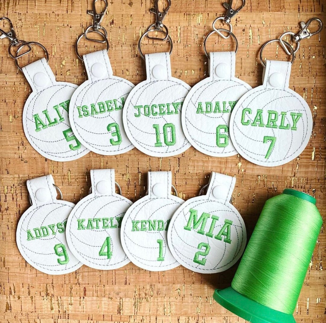 Personalized Volleyball Keychain- LARGE WHITE MATTE- Name & Number or ...