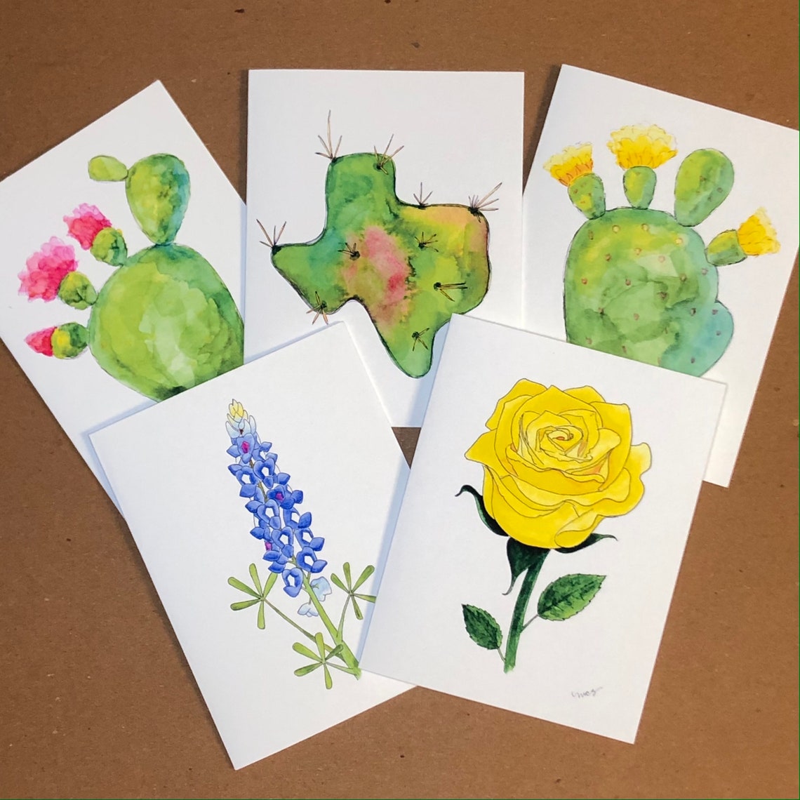 Celebrate Texas Note Cards (set of 10 or 20), Watercolor Note Cards ...