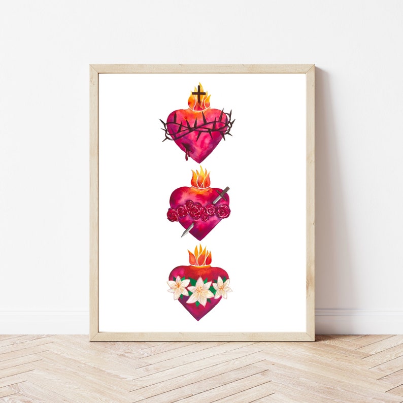 Holy Family Trio of Hearts Art Print - Etsy