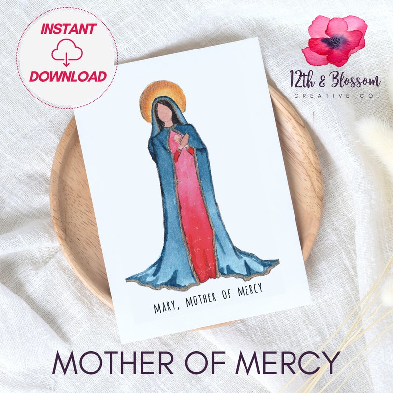 Mary Mother of Mercy Instant Download Art Print, Catholic Gift, Marian ...