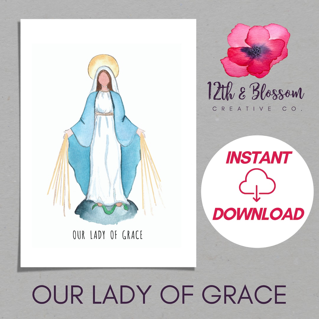 Our Lady of Grace Instant Download Art Print, Virgin Mary Art, Catholic ...