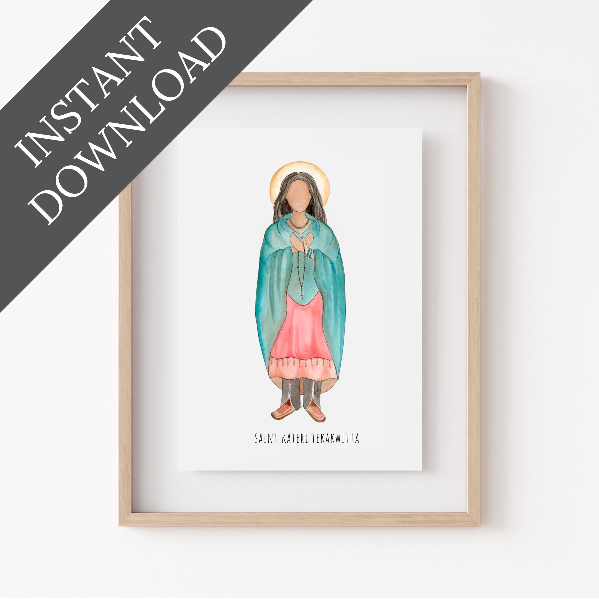 St. Kateri Tekakwitha Minimalist Watercolor Digital Print - Catholic ...