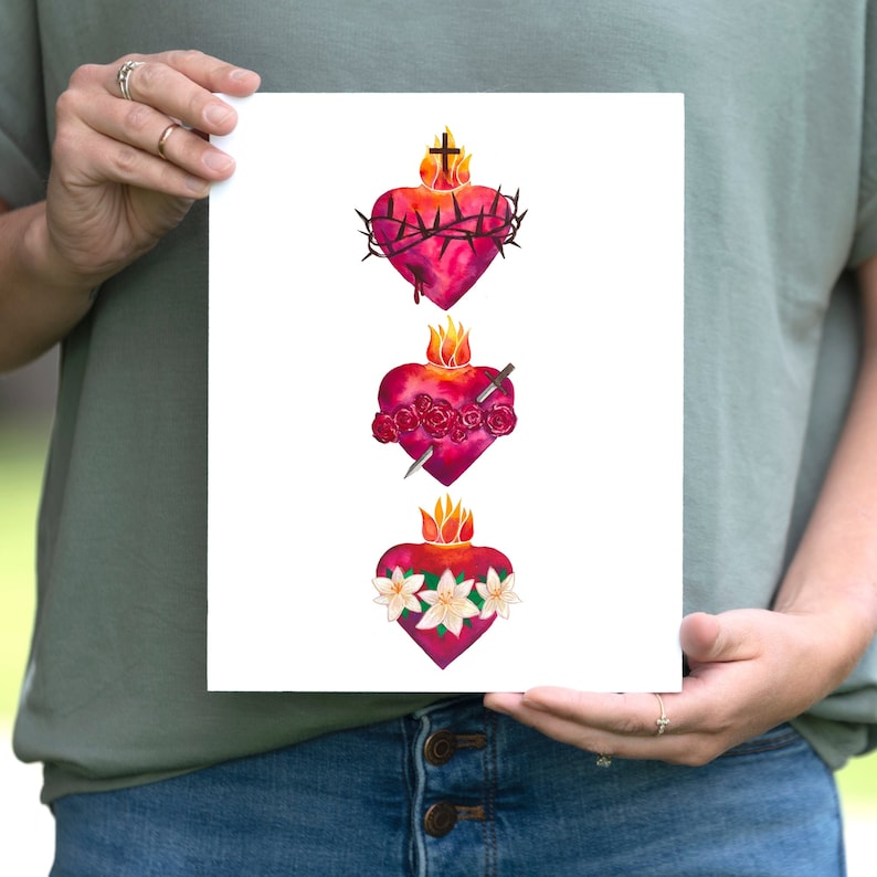 Holy Family Trio of Hearts Art Print - Etsy