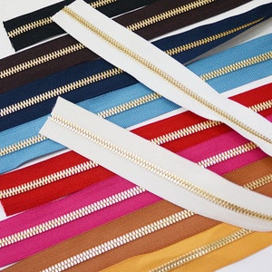 YKK Zipper (gold) No.5 - 1m ( Two Way) , Gold Color (brass Metal With ...