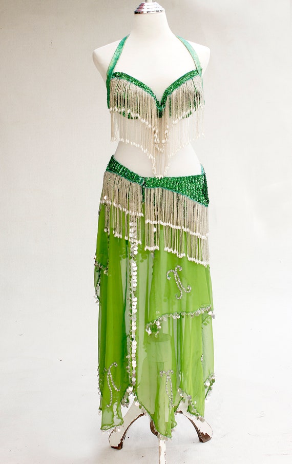 Sexy Green Belly Dance Suit Embroidered Bellydance D Gem