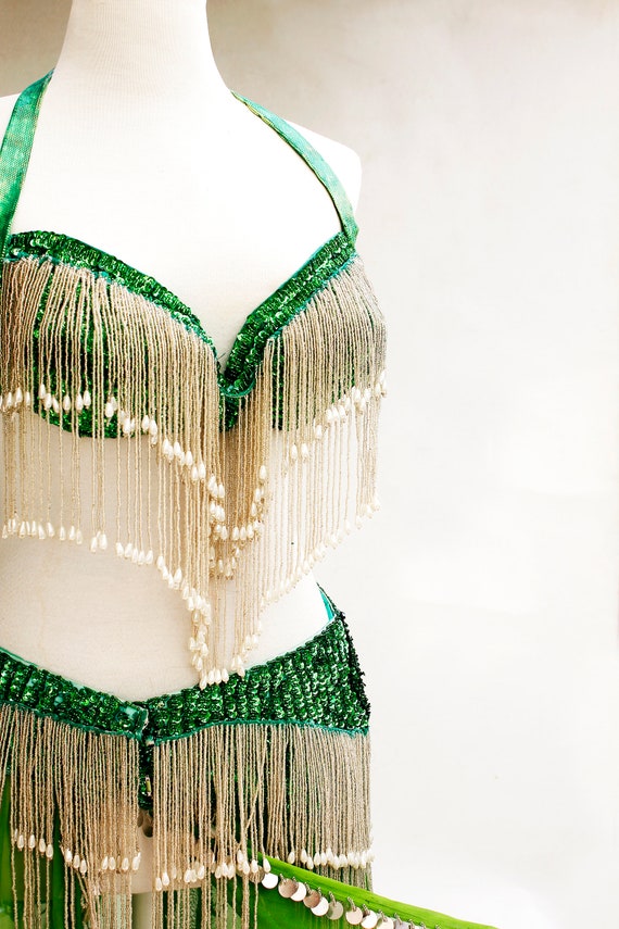 Sexy Green Belly Dance Suit Embroidered Bellydance D Gem