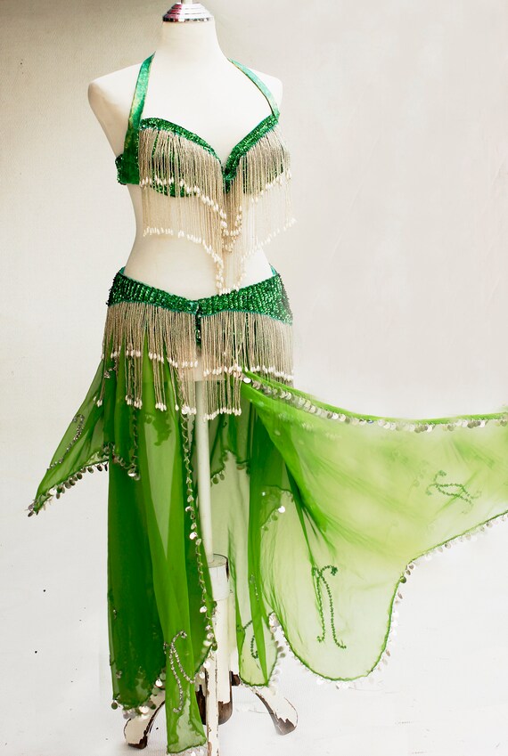 Sexy Green Belly Dance Suit Embroidered Bellydance D Gem