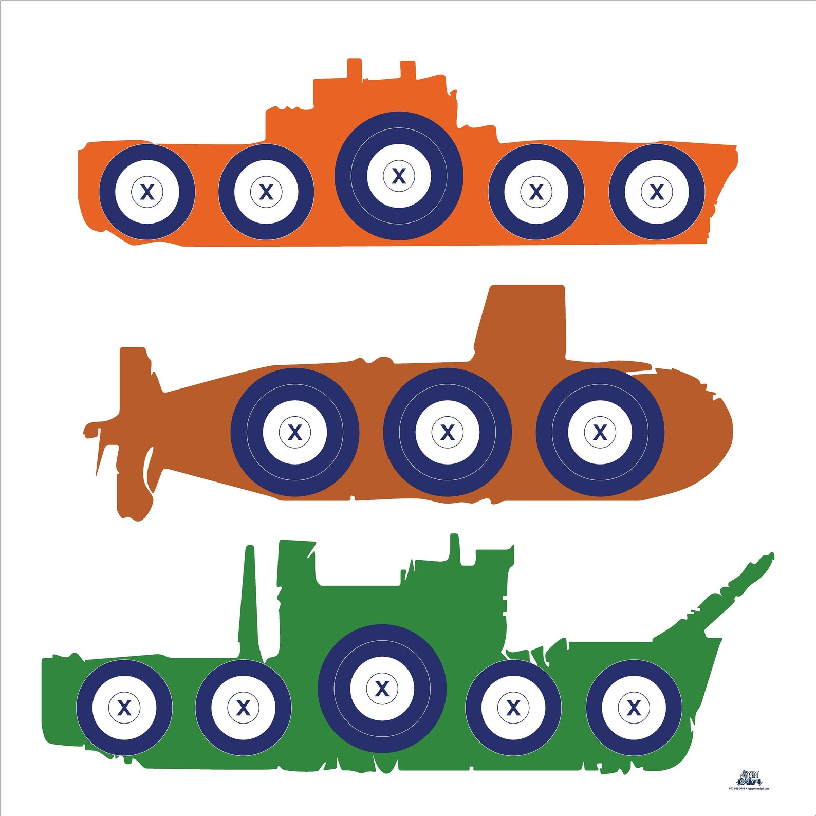 Battleship Archery Target Face for 5 Spot or 3 Spot Practice, 2 Pack ...