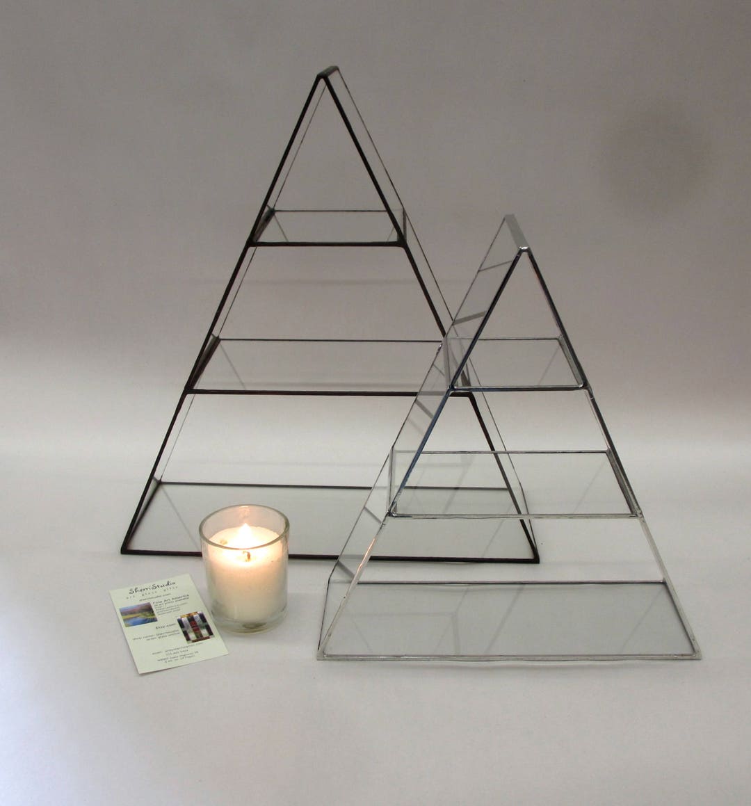 12" Tall Large Glass Pyramid Display Shelf - Show off Those Treasures ...