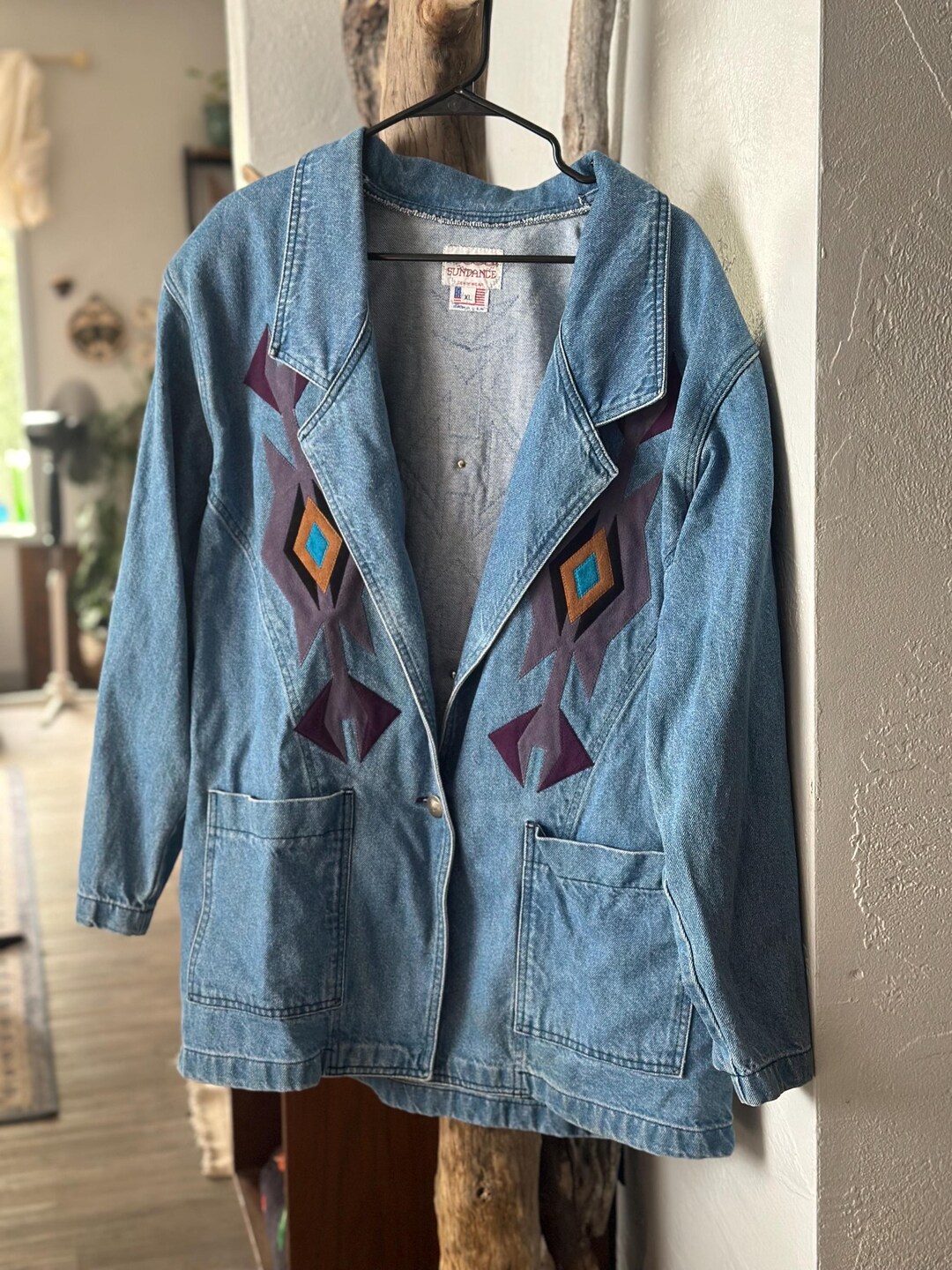 Vintage Women’s XL Denim Jacket Sundance Brand. Stitched on Patchwork ...