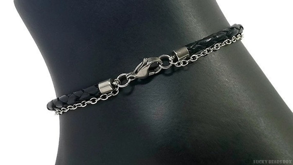 Black Leather Anklet Boho Anklet Ankle Bracelet Womens Ankle - Etsy