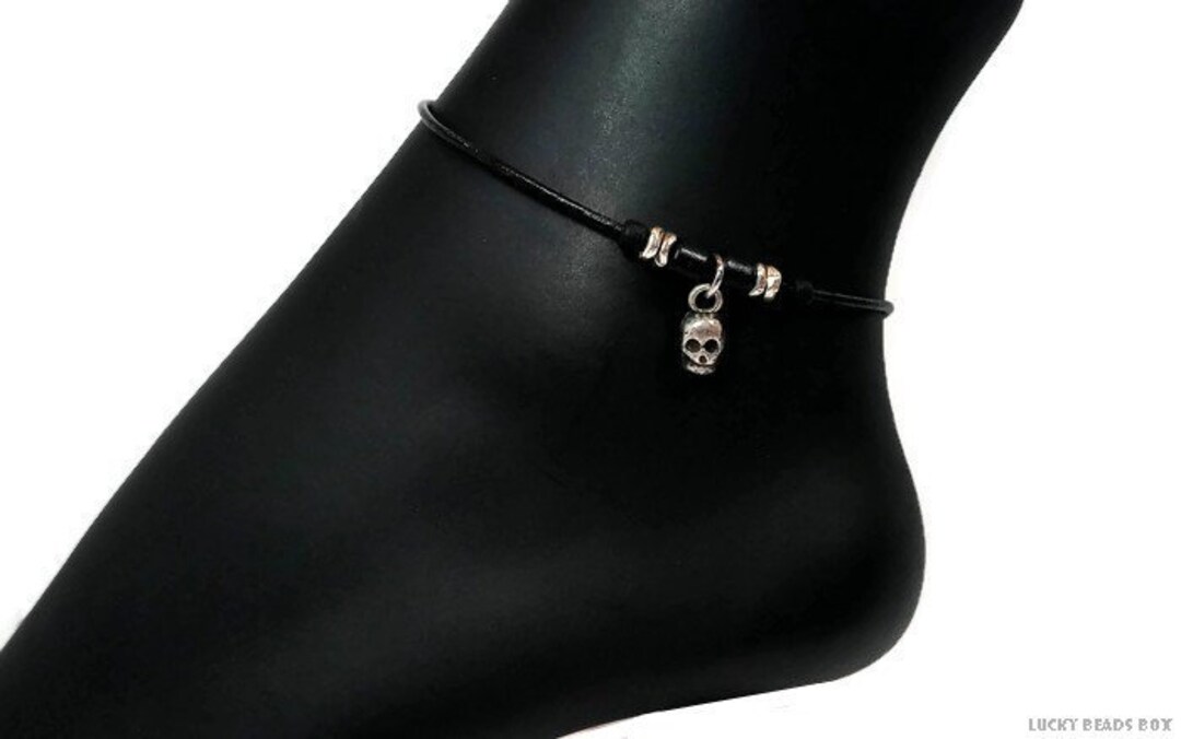 Skull Anklet Black Leather Anklet Women Anklet Womens Leather Anklet ...