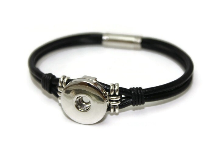 SNAP Interchangeable Bracelet Black Round Leather Multi-strand Bracelet ...