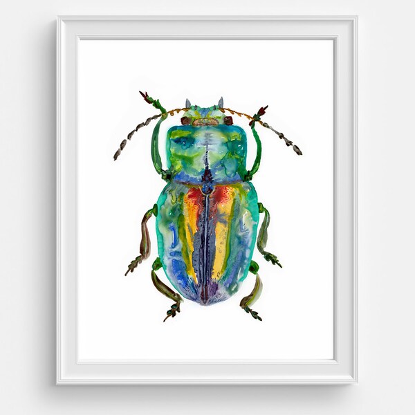 Watercolor Beetle - Etsy