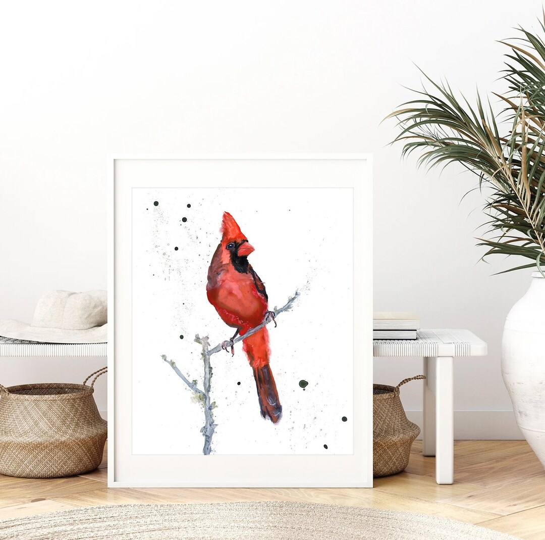 Red Cardinal Painting, Cardinal Bird Painting, Bird Art Print ...
