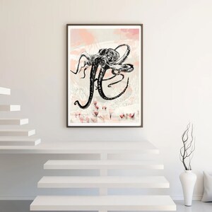 Black Octopus Art, Octopus Art Print, Abstract Sea Life Creature ...