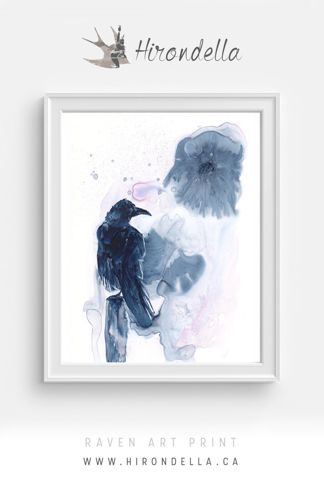 Blue Raven Art Poster, Watercolor Raven Art Print, Abstract Raven ...