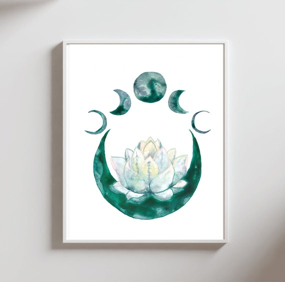 Lotus Flower Wall Art Moon Phase Poster Celestial Decor - Etsy