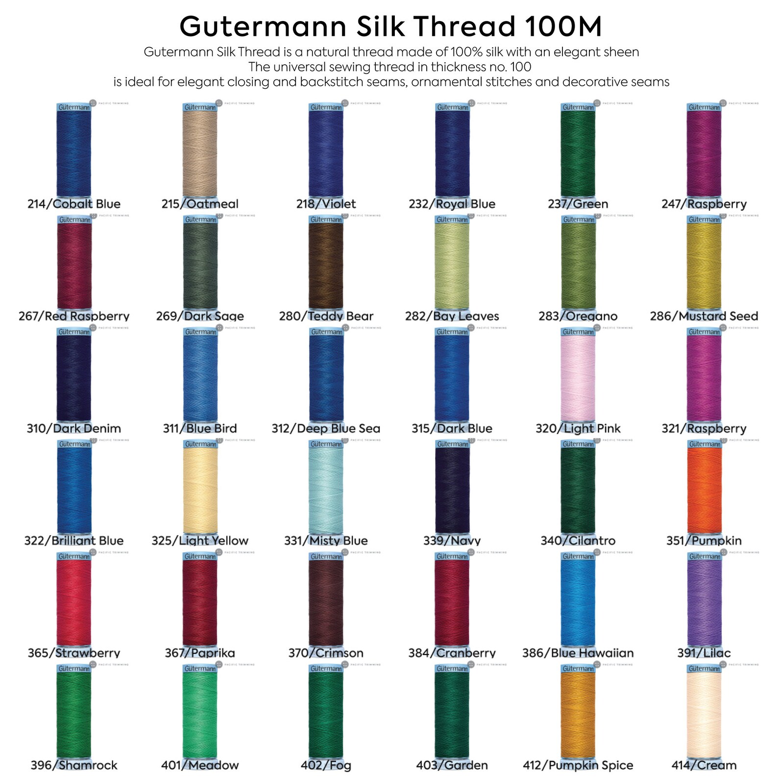 Gutermann Silk Thread 100m 134 Colors - Etsy