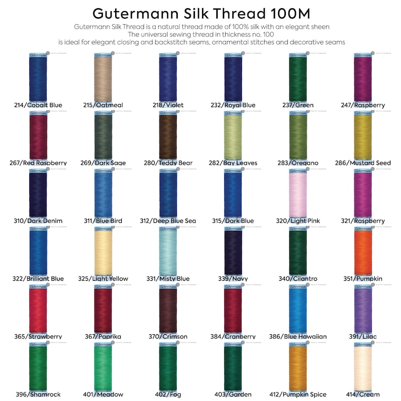 Gutermann Silk Thread 100m 134 Colors - Etsy