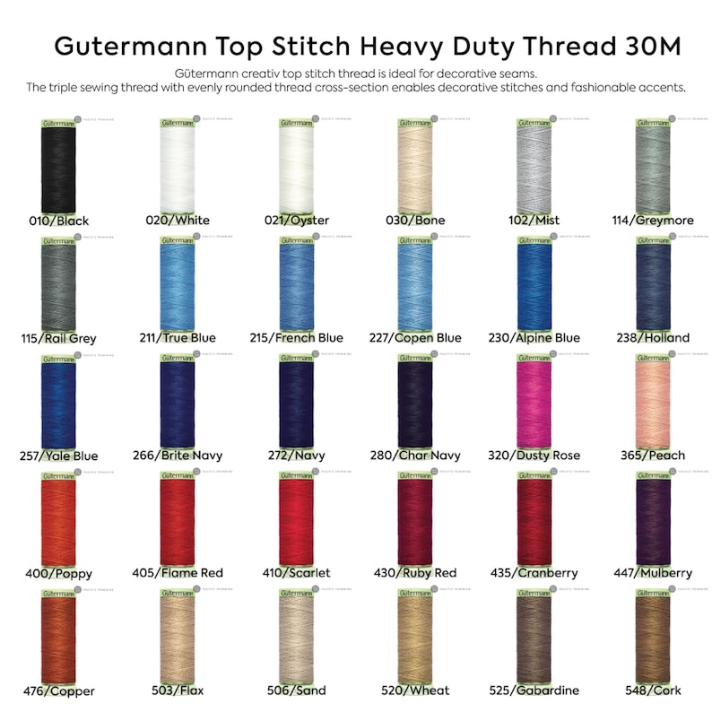 Gutermann Top Stitch Heavy Duty Thread 30M 53 Colors - Etsy