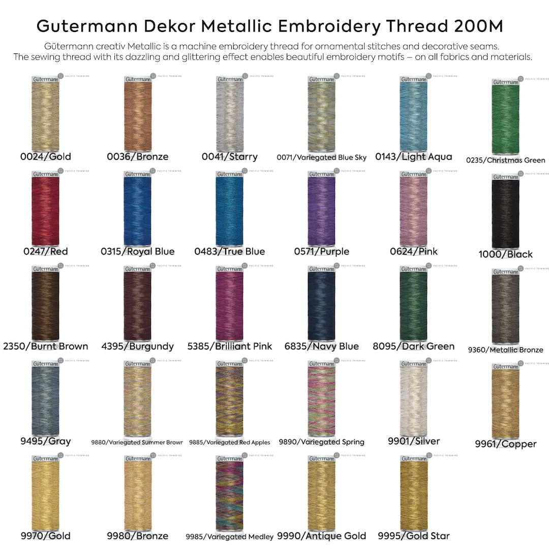 Gutermann Dekor Metallic Embroidery Thread 200M 29 Colors - Etsy