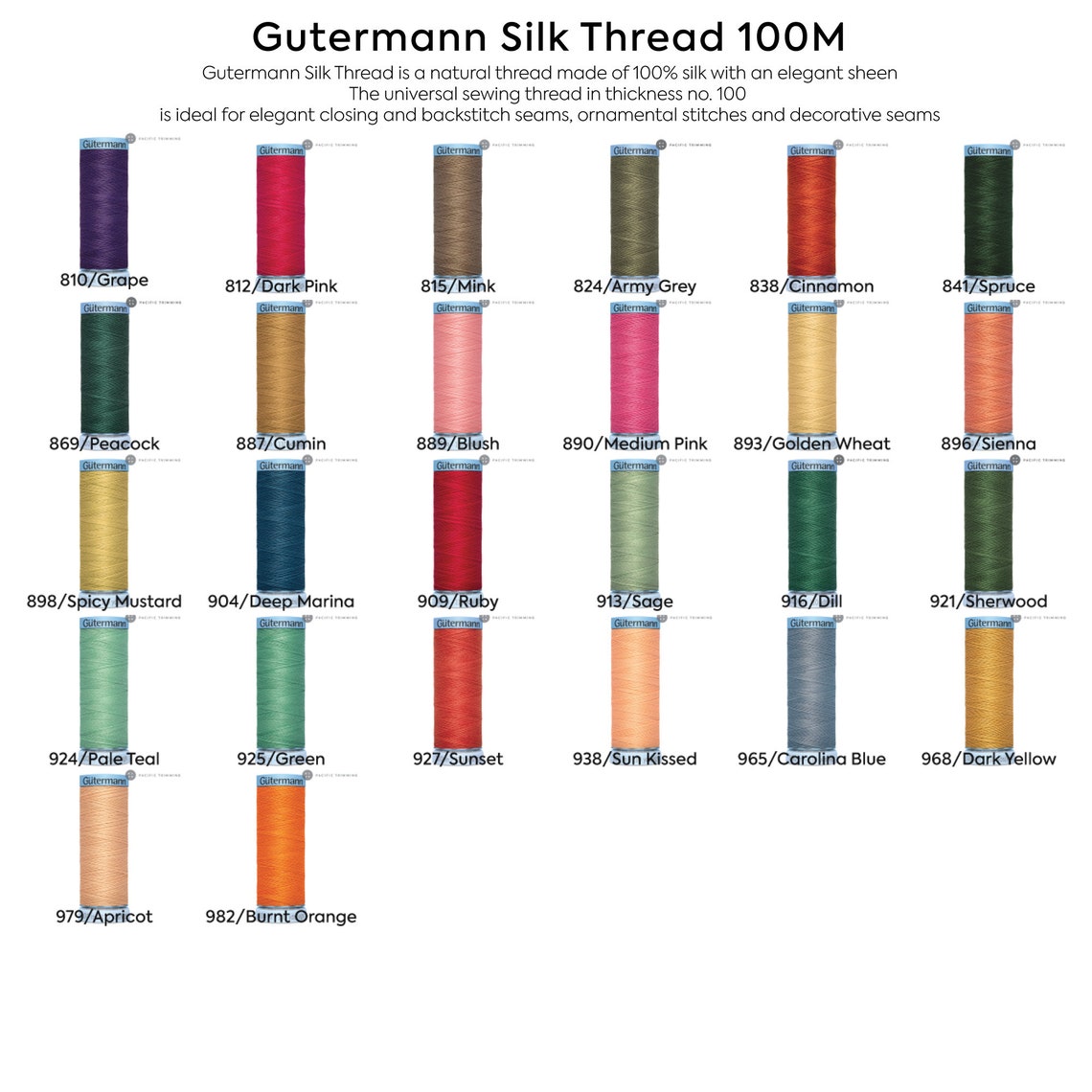 Gutermann Silk Thread 100m 134 Colors - Etsy