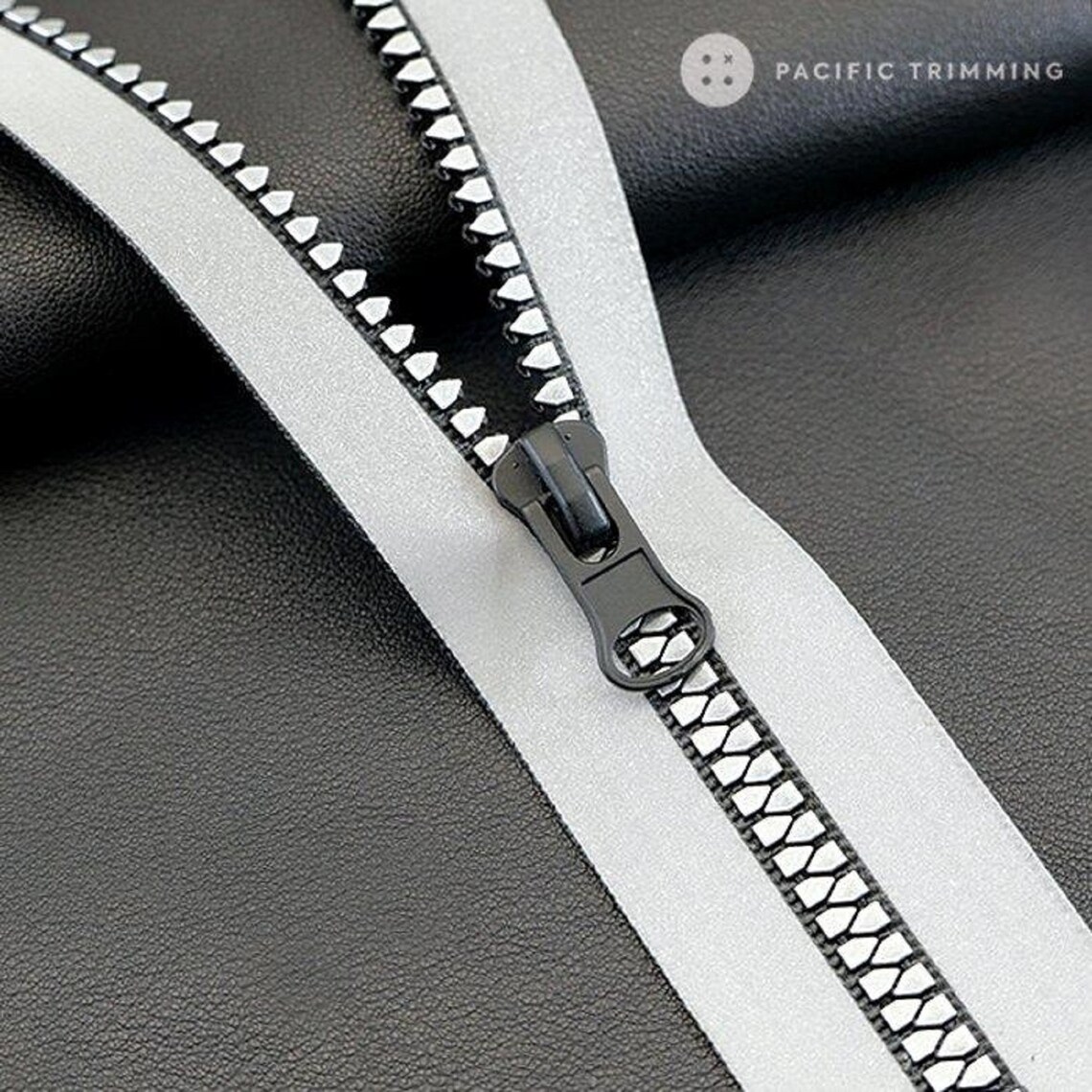 Black & Silver Reflective Tape Water Repellent Molded Plastic #5 Zipper ...