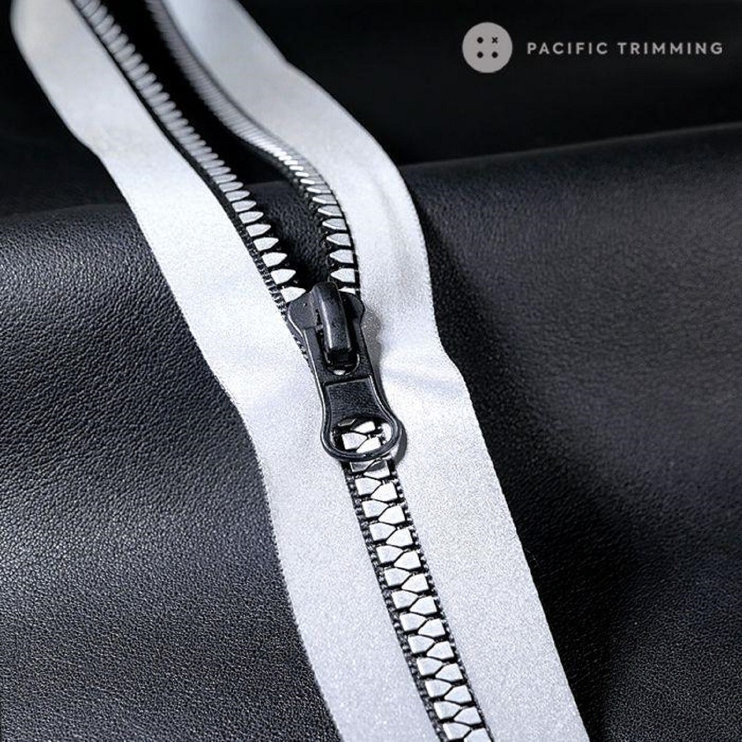 Black & Silver Reflective Tape Water Repellent Molded Plastic #5 Zipper ...