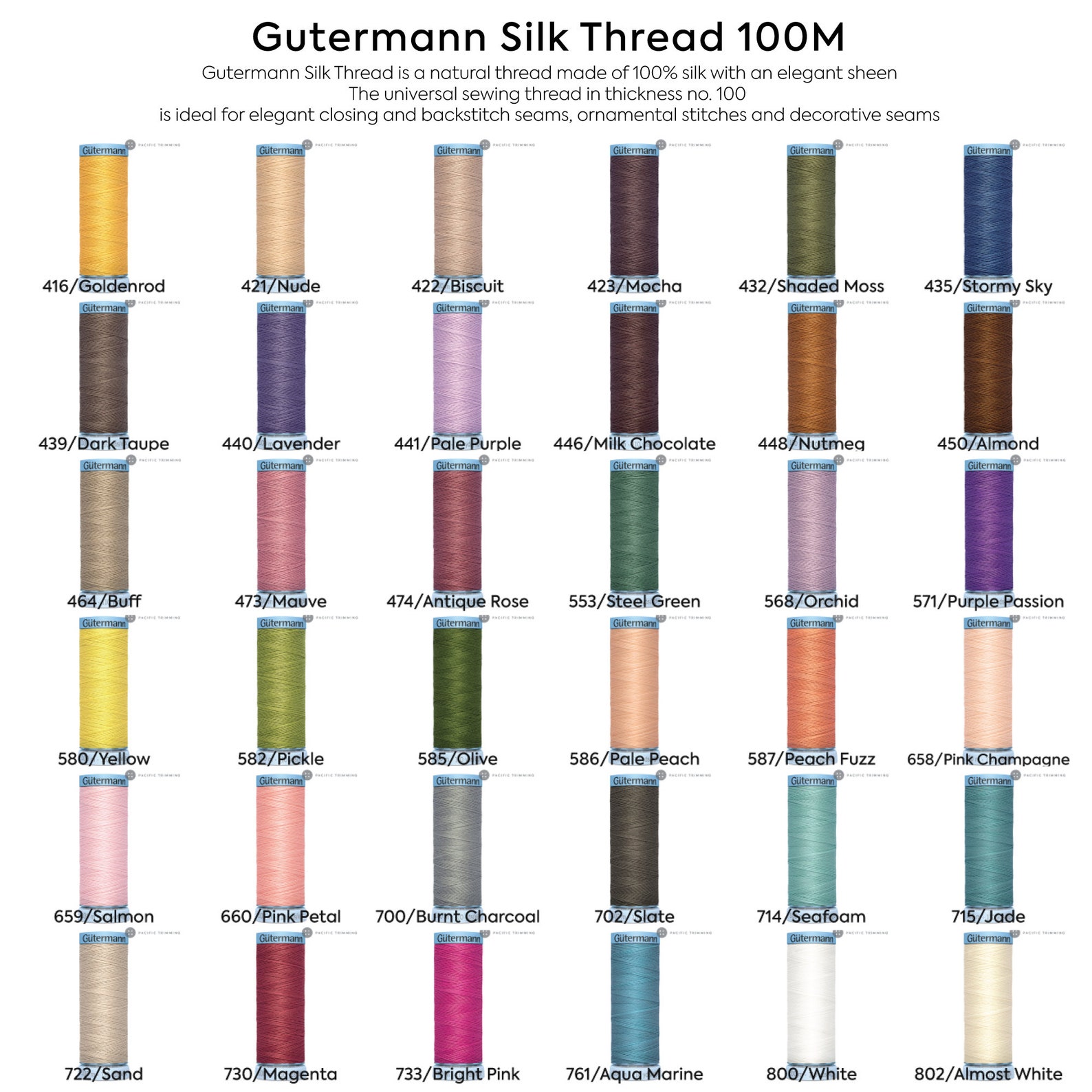 Gutermann Silk Thread 100m 134 Colors - Etsy