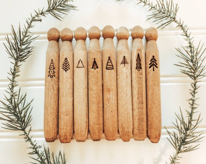 Vintage Inspired Christmas Tree Clothespins, Split Clothespins, Set of ...