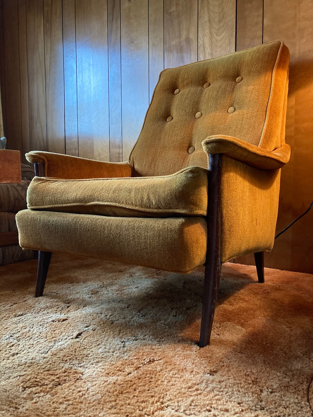 Vintage Mid Century High Back Lounge Chair Orange Tufted Arm Chair ...